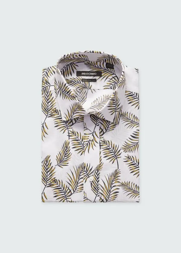 INDOCHINO Seaham Palm Print Apricot Shirt - Yellow