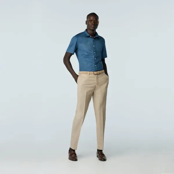 INDOCHINO Lambston Micro Suede Stone Casual Shirt - Blue