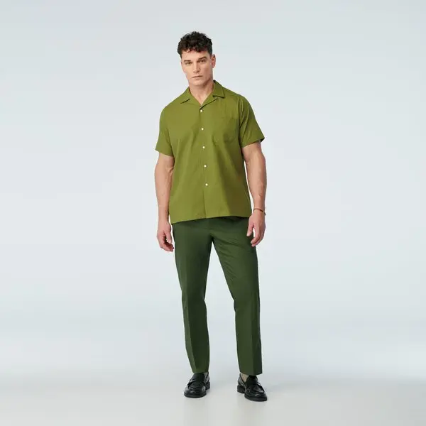 INDOCHINO Oakington Seersucker Olive Camp Shirt - Green