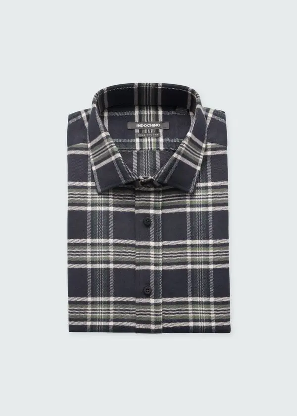 INDOCHINO Netham Brushed Plaid Hunter Shirt - Green
