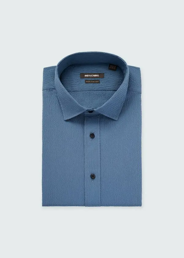 INDOCHINO Oakington Seersucker Stone Shirt - Blue