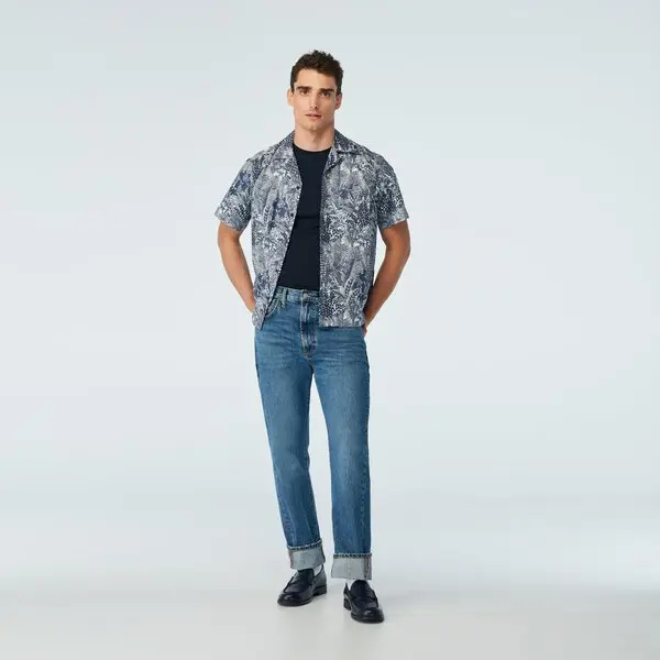 INDOCHINO Oyne Floral Print Camp Shirt - Navy