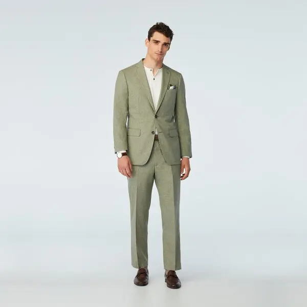INDOCHINO Montella Wool Cotton Silk Olive Suit - Green