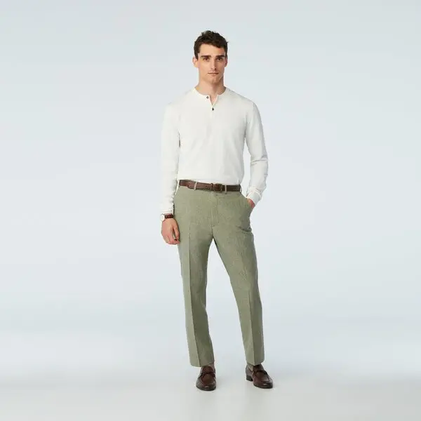 INDOCHINO Montella Wool Cotton Silk Olive Pants - Green