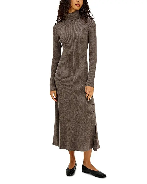 Rails Button Trim Ribbed Knit Turtleneck Dress