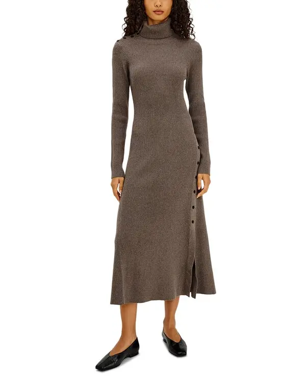Rails Button Trim Ribbed Knit Turtleneck Dress