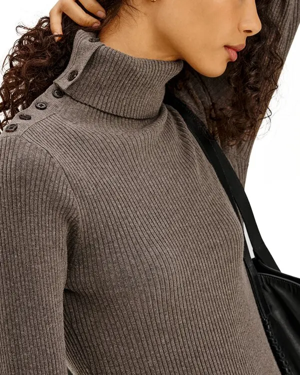 Rails Button Trim Ribbed Knit Turtleneck Dress
