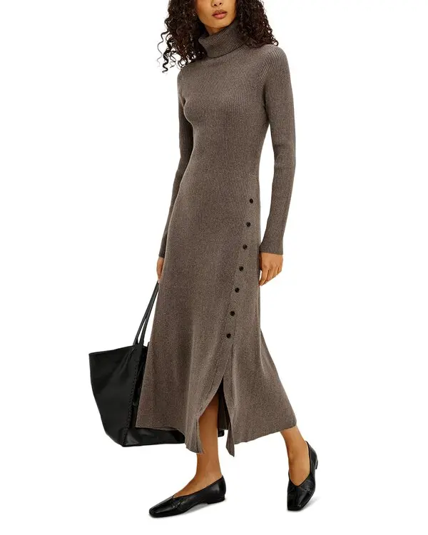 Rails Button Trim Ribbed Knit Turtleneck Dress