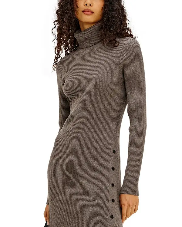 Rails Button Trim Ribbed Knit Turtleneck Dress