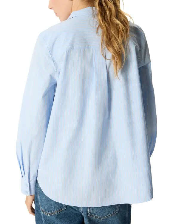 Whistles Cotton Striped Tie Neck Blouse