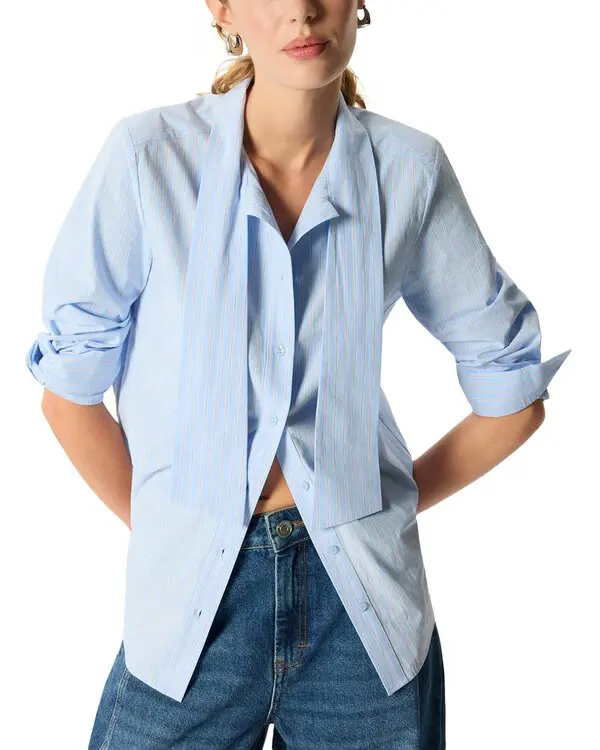 Whistles Cotton Striped Tie Neck Blouse
