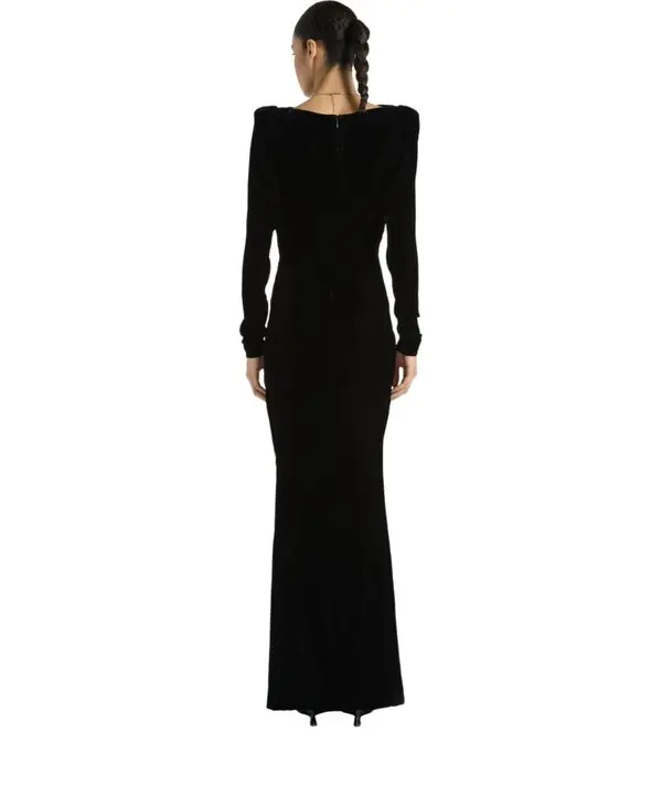 Balmain Long Velvet And Lace Dress