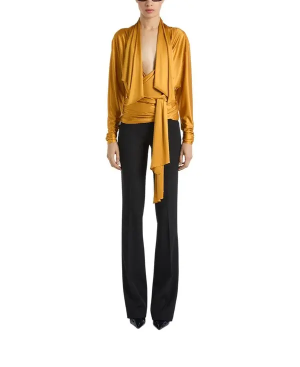 Balmain Flowy Jersey Tie-front Blouse
