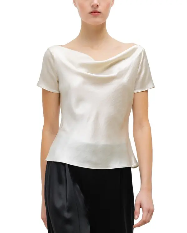 LESET Barb Draped Neck Top - Creme