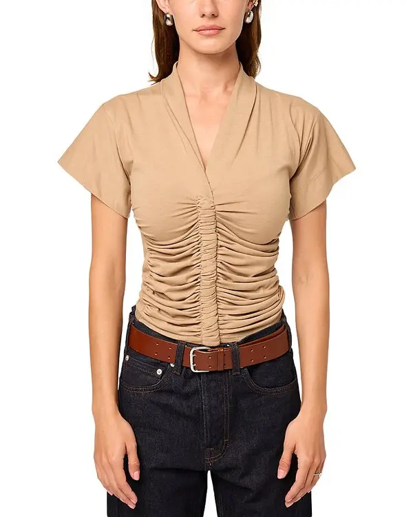 THE LINE BY K Penelope Ruched Front Top - Beige