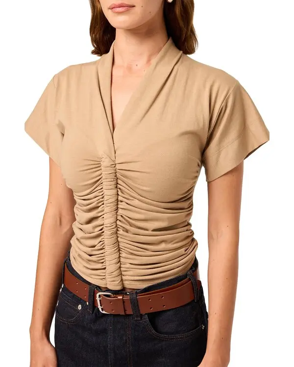 THE LINE BY K Penelope Ruched Front Top - Beige