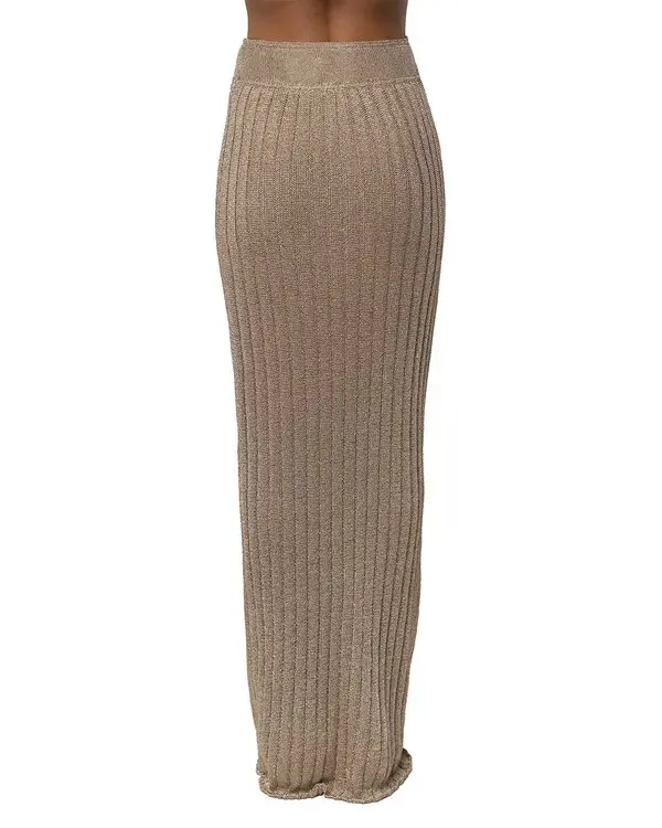 JLUXLABEL Resort Metallic Ribbed Maxi Skirt - Gold