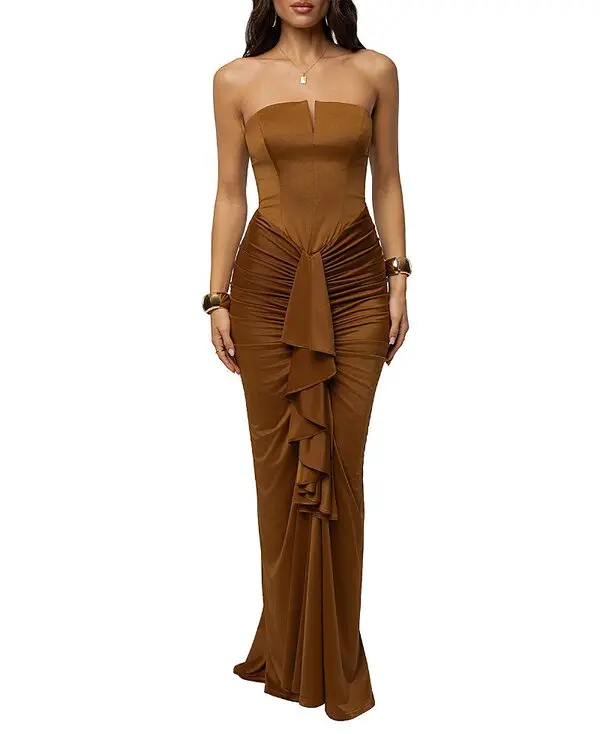 JLUXLABEL Isabella Strapless Maxi Gown - Tan