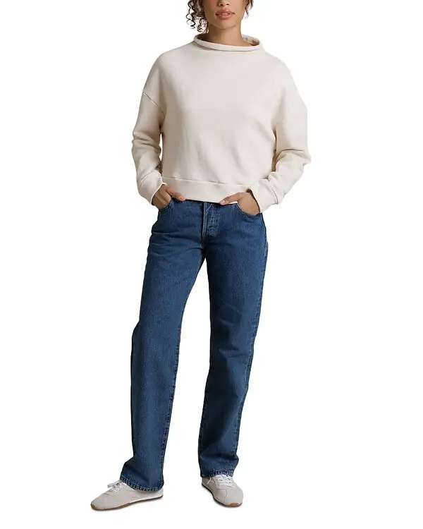 PERFECTWHITETEE Arden French Terry Mock Neck Sweatshirt - Sugar