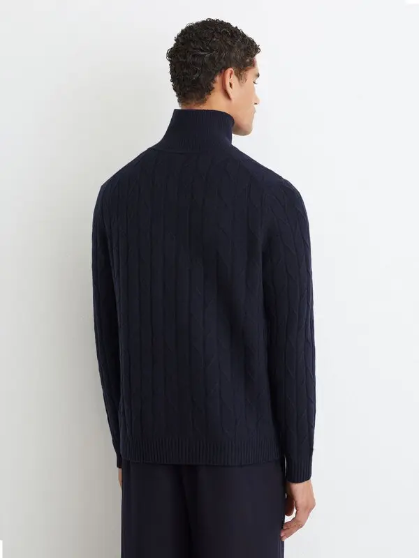 REISS Wool Stitch-detail Half-button Jumper - Navy
