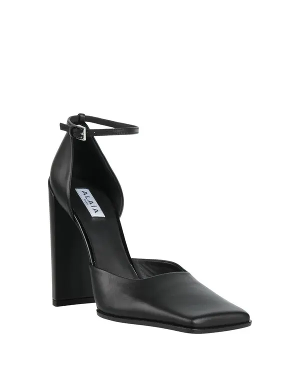 Alaïa Leather Block Heel Pumps With Ankle Strap