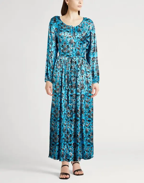 JUCCA Maxi Dress With Belt And Multicolor Print