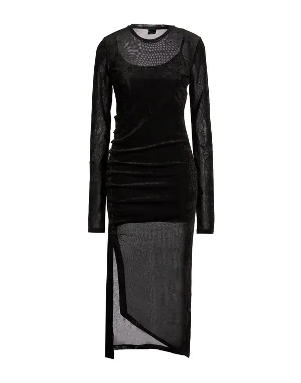 Pinko Mesh Long Sleeve Gathered Midi Dress