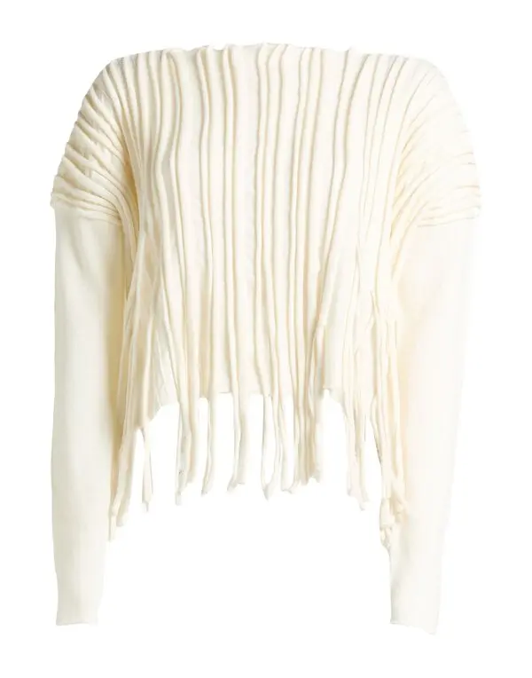 Liviana Conti Virgin Wool Sweater With Fringe Detail - White