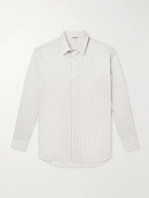 Auralee Striped Cotton And Silk-blend Shirt - Neutrals