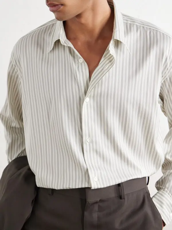 Auralee Striped Cotton And Silk-blend Shirt - Neutrals