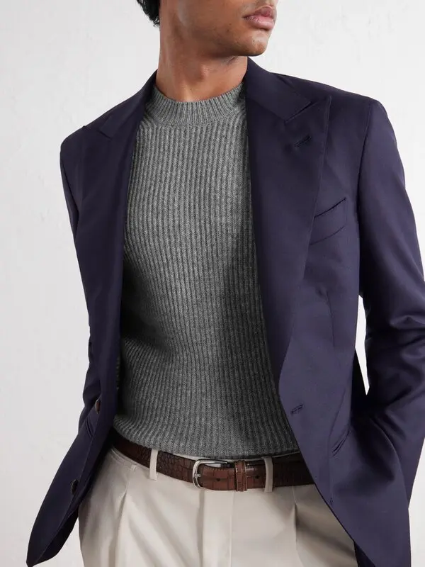 SLOWEAR Zanone Slim-fit Ribbed Wool Sweater