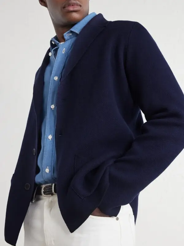 Inis Meáin Merino Wool, Cotton And Cashmere-blend Cardigan - Blue