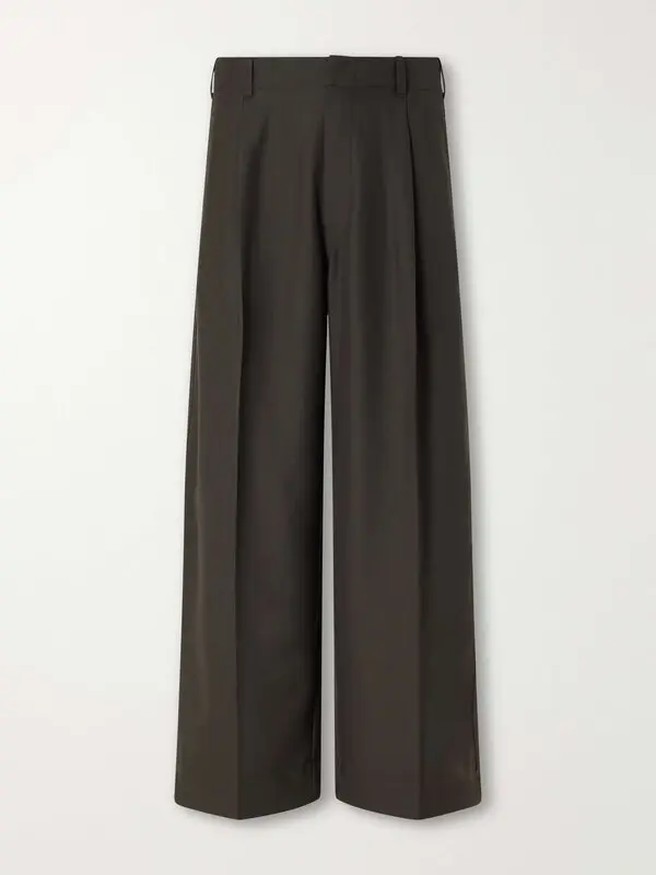 LEMAIRE Straight-leg Pleated Woven Trousers - Brown