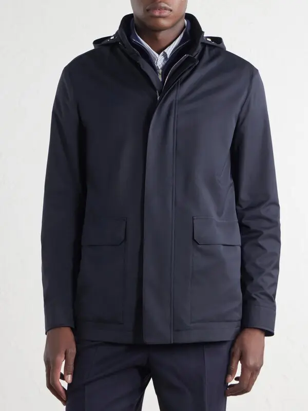Zegna Twill Hooded Jacket - Blue