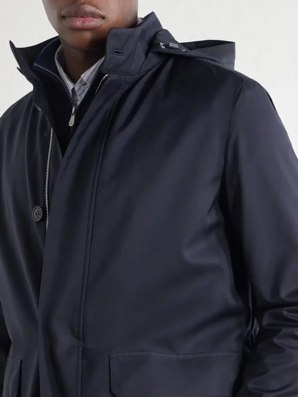 Zegna Twill Hooded Jacket - Blue