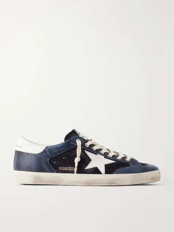 GOLDEN GOOSE Super-star Distressed Suede And Leather Sneakers - Blue