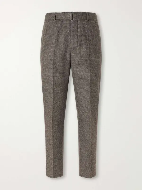 Officine Générale Hoche Tapered Belted Houndstooth Virgin Wool Trousers