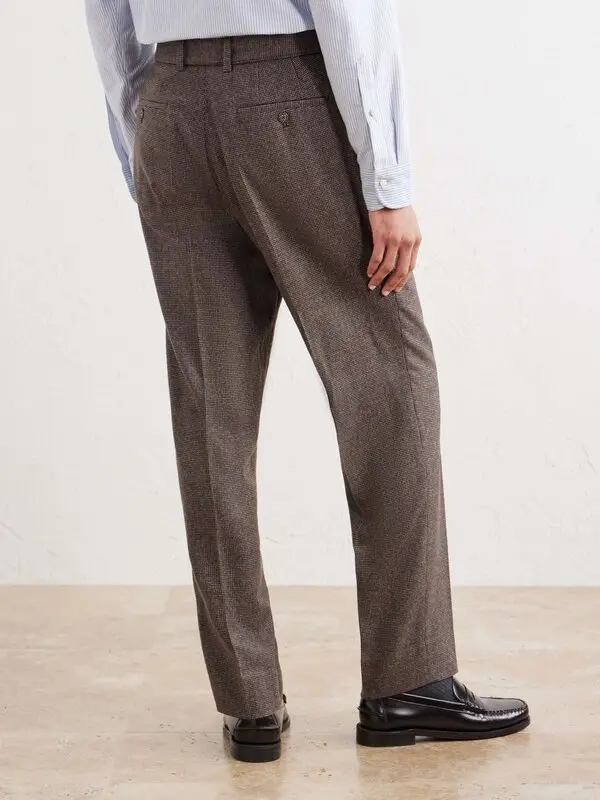 Officine Générale Hoche Tapered Belted Houndstooth Virgin Wool Trousers
