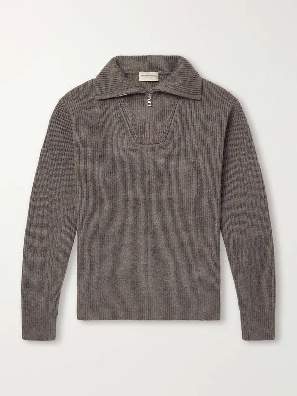 Officine Générale Tarek Ribbed Merino Wool Half-zip Sweater
