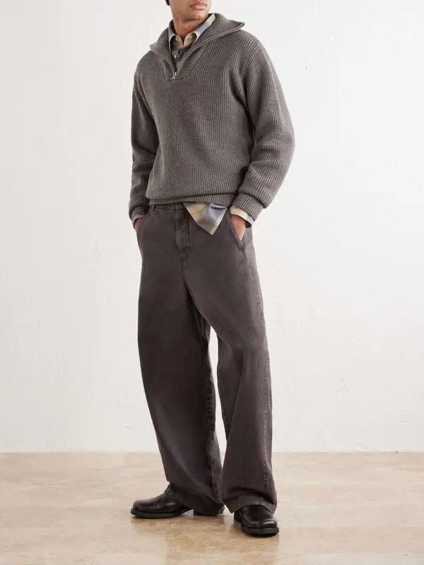 Officine Générale Tarek Ribbed Merino Wool Half-zip Sweater