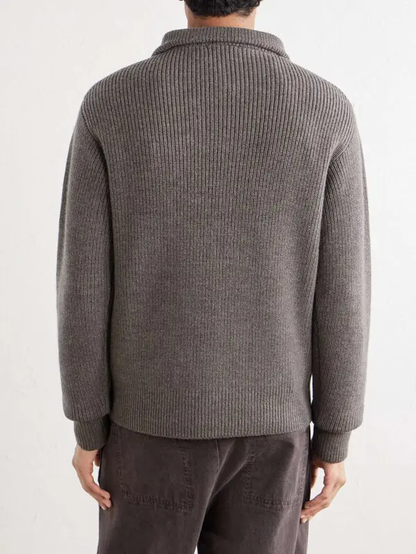 Officine Générale Tarek Ribbed Merino Wool Half-zip Sweater