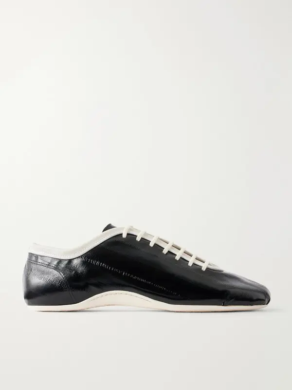 Dries Van Noten Glossed Leather Lace-up Sneakers - Black