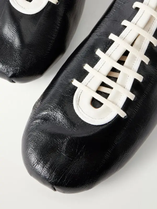 Dries Van Noten Glossed Leather Lace-up Sneakers