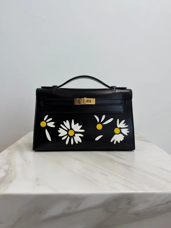 Hermès Kelly Marquete Black Box Leather Gold Hardware - Multi