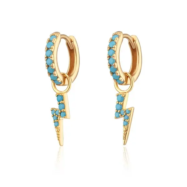 SCREAM PRETTY Turquoise Lightning Bolt Charm Hoop Earrings - Gold