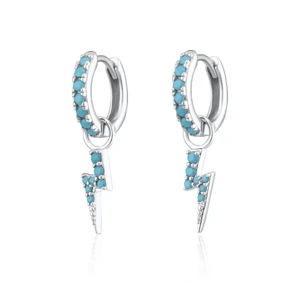 SCREAM PRETTY Turquoise Lightning Bolt Charm Hoop Earrings - Silver