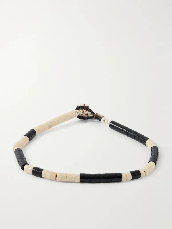 MIKIA Heishi, Sterling Silver And Fossil Jasper Beaded Bracelet - Neutrals