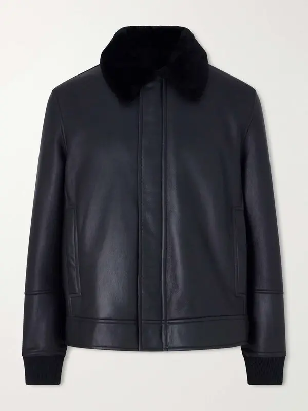 YVES SALOMON Shearling-trimmed Leather Blouson Jacket