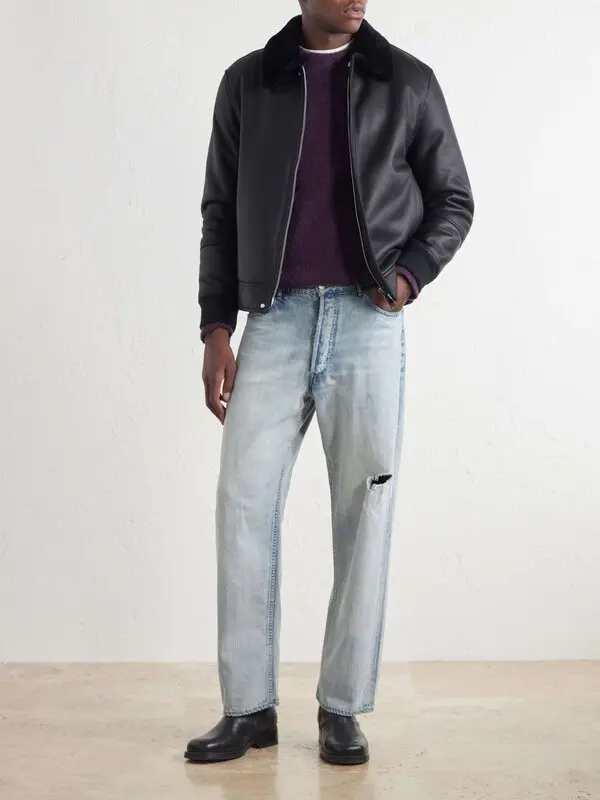 YVES SALOMON Shearling-trimmed Leather Blouson Jacket