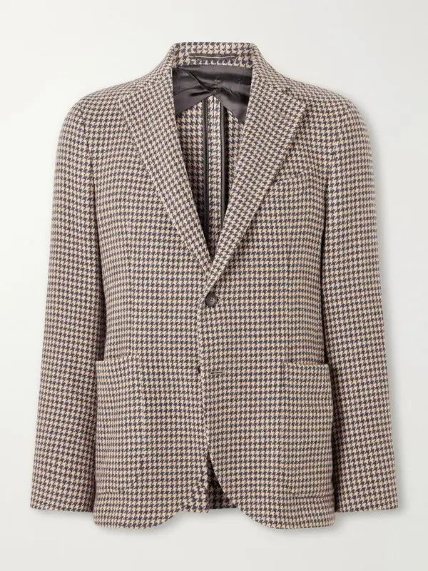 SLOWEAR Incotex Houndstooth Virgin Wool Blazer - Neutrals